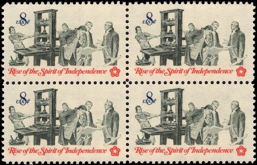 US Scott # 1476, Printer and Patriots Pamphlet, Block of (4) 1973 8 ...