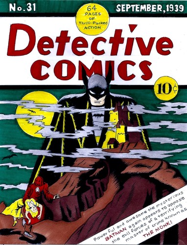 DETECTIVE COMICS # 31 COVER RECREATION ORIGINAL COMIC COLOR ART ON CARD ...