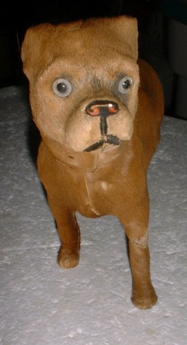 VNTG Paper Mache * Boxer * Bull Dog ? * Sculpture * Glass Eyes * FUR ...