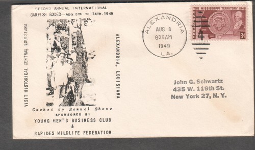 1949 cachet cover Alexandria Louisiana Second International Garfish ...