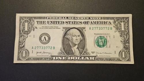 $1 SUPER RADAR 27733772 PALINDROME FANCY SERIAL NUMBER ONE DOLLAR BILL ...