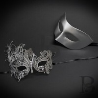 Silver Masquerade Mask with Venetian Art Engraving and Glitters Design ...