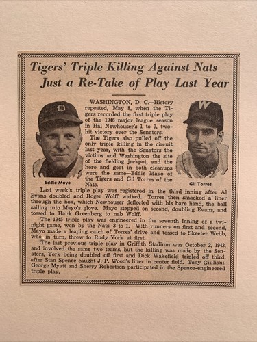 Eddie Mayo Gil Torres Tigers Triple Play 1946 Sporting News Baseball ...