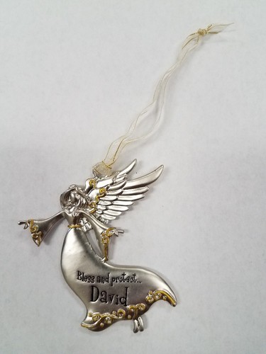 Spoontiques Pewter Angel Ornament - Imprinted "Bless and Protect David ...