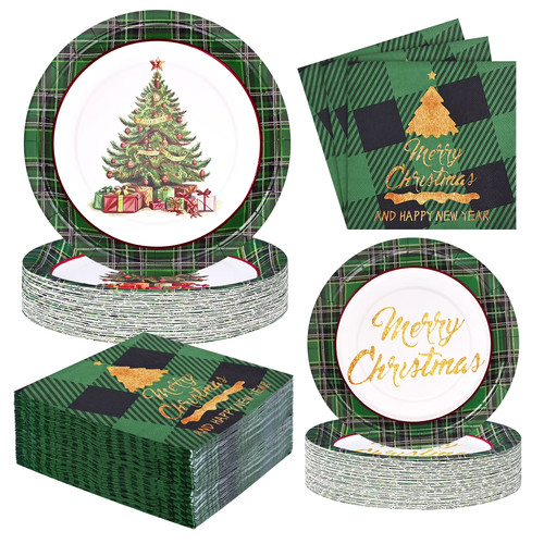 200Pc Merry Christmas Dinnerware Set Plates Napkins Party Supplies for ...
