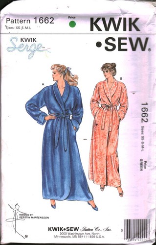 1662 Vintage Kwik Sew SEWING Pattern Misses Robe Bathrobe UNCUT OOP XS ...