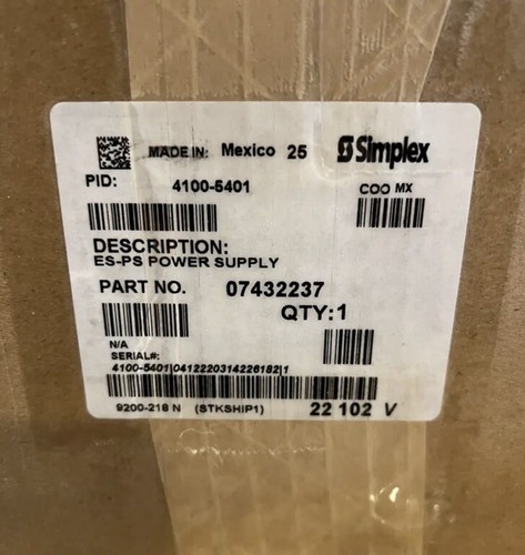Simplex 4100-5401 Fire Alarm Control Panel ES-PS Power Supply 07432237 ...
