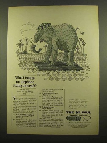 1965 The St. Paul Insurance Ad - Elephant on a Raft | eBay