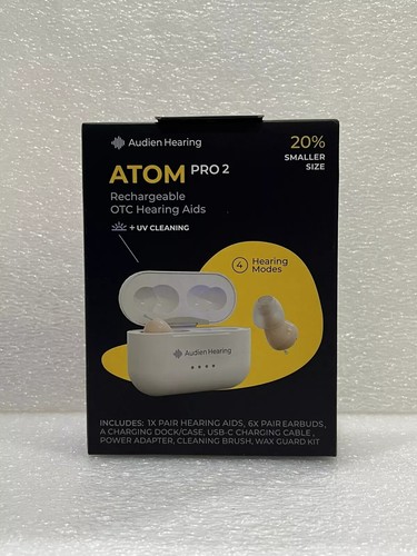 Audien ATOM PRO 2 Wireless Rechargeable OTC Hearing Aid, NEW Sealed Box ...