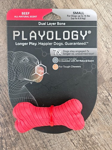 Playology Dual Layer Bone Dog Toy All-Natural Beef Scent Small Red Up ...