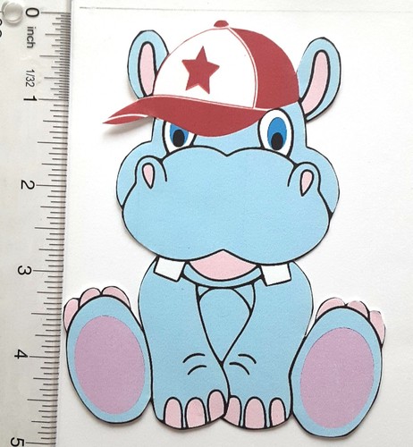 3D Blue Hippo Red Baseball Cap Hippopotamus Card Scrapbook ...