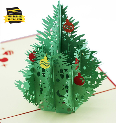 3D Pop up Christmas Tree Greeting Cards, Laser Cut Card with Envelope ...