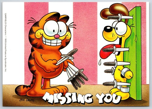Garfield Comic~Jim Davis~Missing You~Cat W/ Knives & Dog~Continental ...