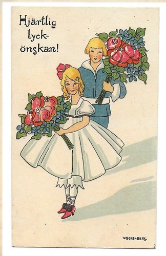 Children Sweden Artist signed Valborg Schonberg Flowers Congratulations ...