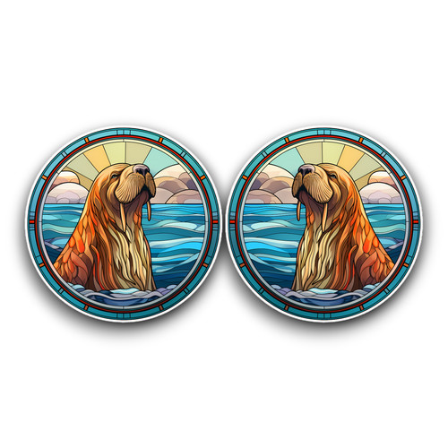 2x Small Cute Walrus Animal Stained Glass Window Opaque Vinyl Sticker ...