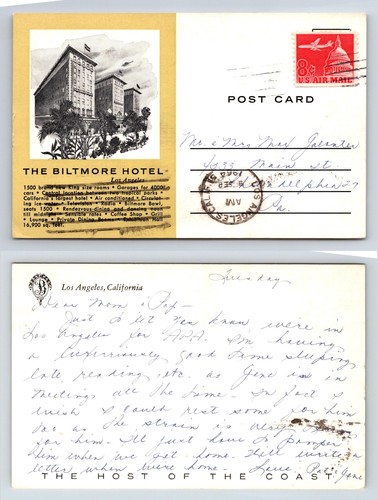 Biltmore Hotel Los Angeles Vintage Postcard Air Mail Greeting Card | eBay