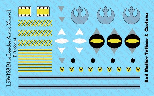 1/6 Scale Star Wars Helmet Decals Blue Leader Antoc Merrick Waterslide ...