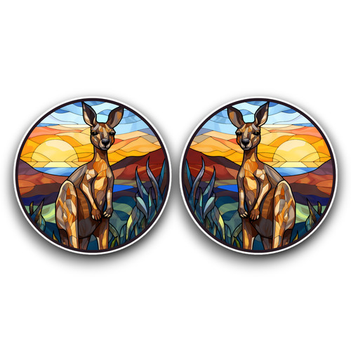 2x Small Cute Kangaroo Animal Stained Glass Effect Vinyl Sticker Decal ...