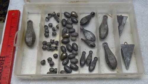 ** Big LOT - VINTAGE - LEAD - FISHING WEIGHTS in CASE - 3 6 8 ounce ...