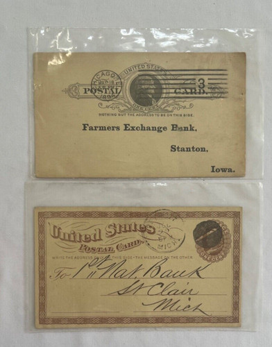 POSTCARD POSTAL CARD FIRST NATIONAL BANK MICHIGAN 1875 IOWA 1894 LOT OF ...