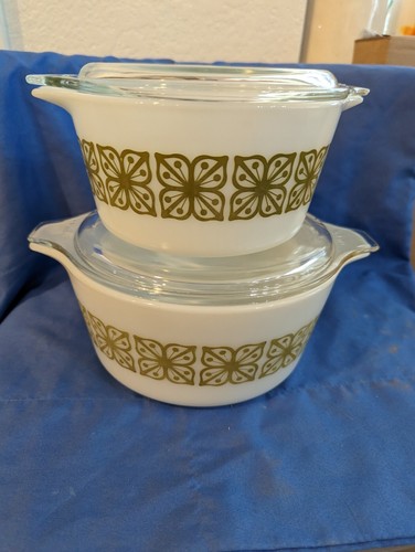 Vintage Pyrex Green Verde Casserole Dishes & Lids, #473,#474-B, #474-C ...