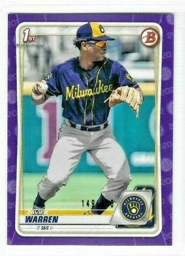 Zavier Warren 2020 Bowman Draft Paper PURPLE RC /250 #BD-97 Brewers | eBay