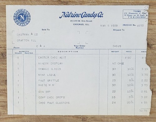 1929 Letterhead Chicago Illinois Nutrine Candy Company Grafton IL | eBay