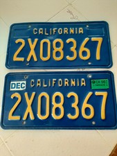 Vintage California Blue Yellow License Plate Matching Set Pair Plates ...