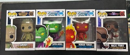 Funko Pop! Marvel Lot of 4. Fantastic 4 Human Torch, Super Skrull, Nick ...
