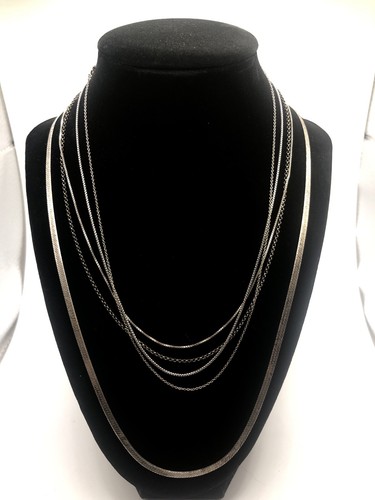 5 Sterling Silver 925 Chains Lot 18.9 Grams Not Scrap Herringbone, Box ...