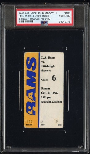 1987 SUGE KNIGHT NFL DEBUT CEO/DEATH ROW RECORDS TICKET🎟️10/11/87 RAMS ...