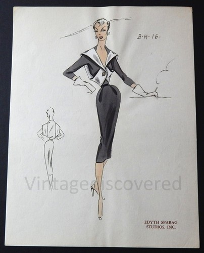 1940's Vintage Fashion Design Original Antique Print #2 Edyth Sparag ...