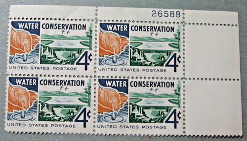 1960 Water Conservation Block of 4 U.S. Stamps. (No. 6) Scott's #1150 ...