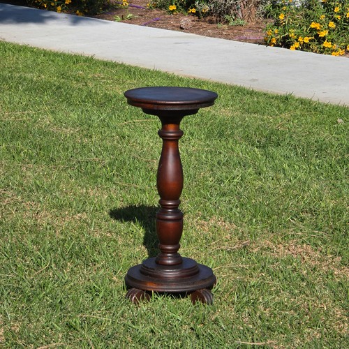 Vintage Round Pedestal Table / Spindle-Turned Stem & 4-Leg Plant Stand ...