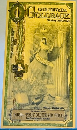 Nevada 1 Goldback 1/1000th Oz 999 Gold 24kt Note Currency Gold 2020 ...
