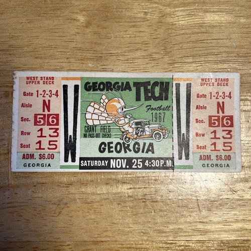 VINTAGE 1967 GEORGIA TECH VS GEORGIA BULLDOGS UGA COLLEGE FOOTBALL ...