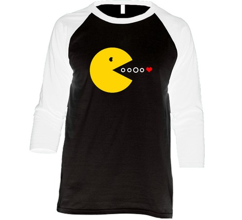 Valentine Pacman Love Cute Couples Valentines Day Raglan 3/4 Sleeve ...
