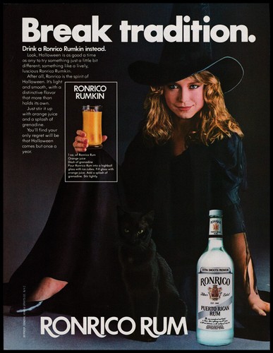 Ron Rico Rum 1-pg print ad 1982 - witch, black cat, Halloween, recipe ...