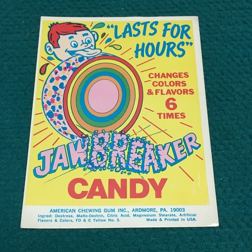 Vintage : JAW BREAKER "Candy" GUMBALL vending MACHINE display SIGN CARD ...
