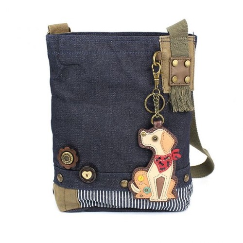 New Chala Patch Crossbody Messenger Bag Denim Navy Blue Dog YELLOW ...