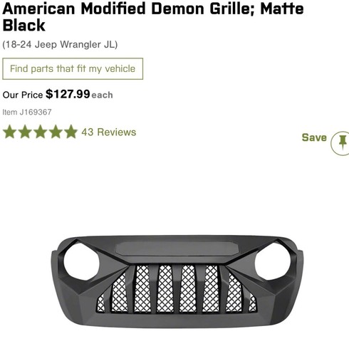 American Modified Demon Grille; Matte Black (18-24 Jeep Wrangler JL) | eBay