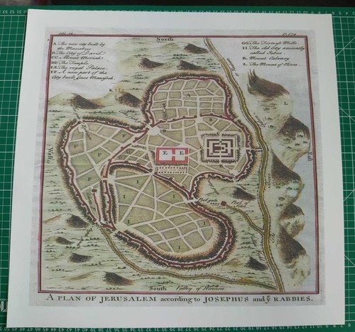 Reproduction Canvas 1730 Map of Jerusalem by Josephus and y Rabbies ...