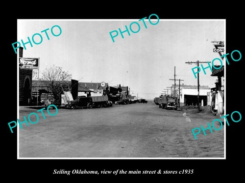 OLD POSTCARD SIZE PHOTO OF SEILING OKLAHOMA THE MAIN STREET & STORES ...