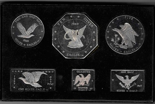 WH Foster .999 Fine Silver Eagles Nest 6 Art Bar Set Round Eagle Bars ...