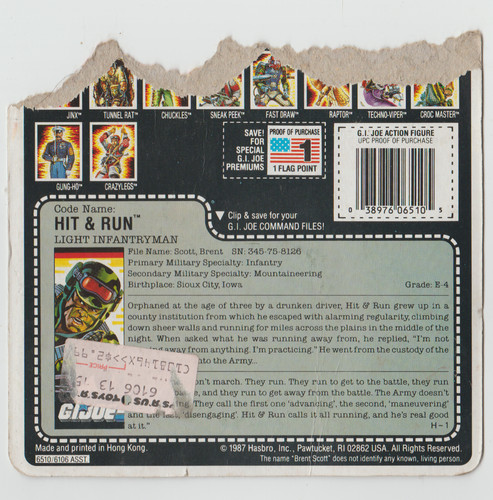 GI Joe ARAH 1988 Hit & Run V.1 - File Card | eBay
