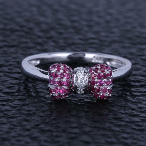 Sterling Siver Round 0.45CT Full Diamonds & Ruby Gemstone Rosette Ring Jewelry