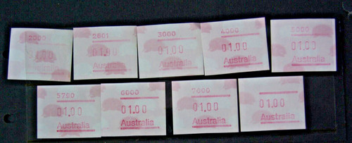 Australian Stamps Frama X9 complete set $1 Echidna $1 2000 2601 3000 ...