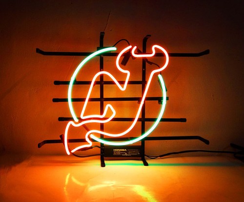 New Jersey Devils Logo 20"x16" Neon Lamp Light Sign Beer Bar Real Glass ...