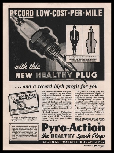 1934 Pyro Action Spark Plugs United American Bosch Springfield MA Print ...
