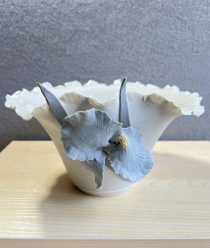 Beautiful Signed Clay Vase Vintage Iris Handmade Porcelain Delicate ...